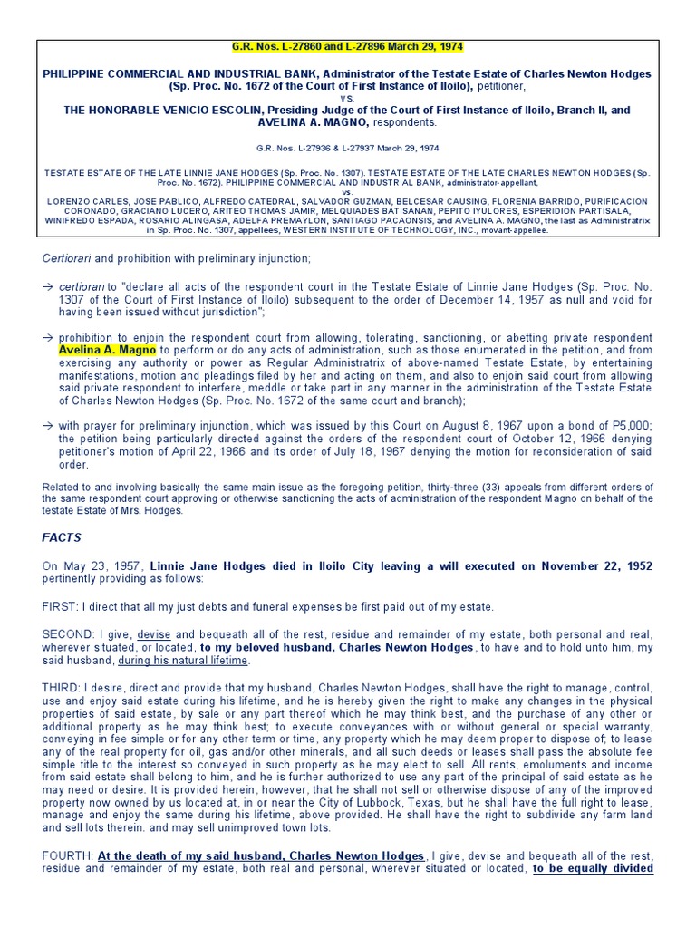 G.R. Nos. L-27860 and L-27896 March 29, 1974 | PDF | Probate | Will And ...