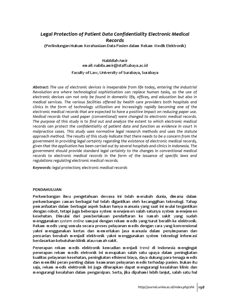 Legal Protection of Patient Data Confidentiality Electronic Medical ...