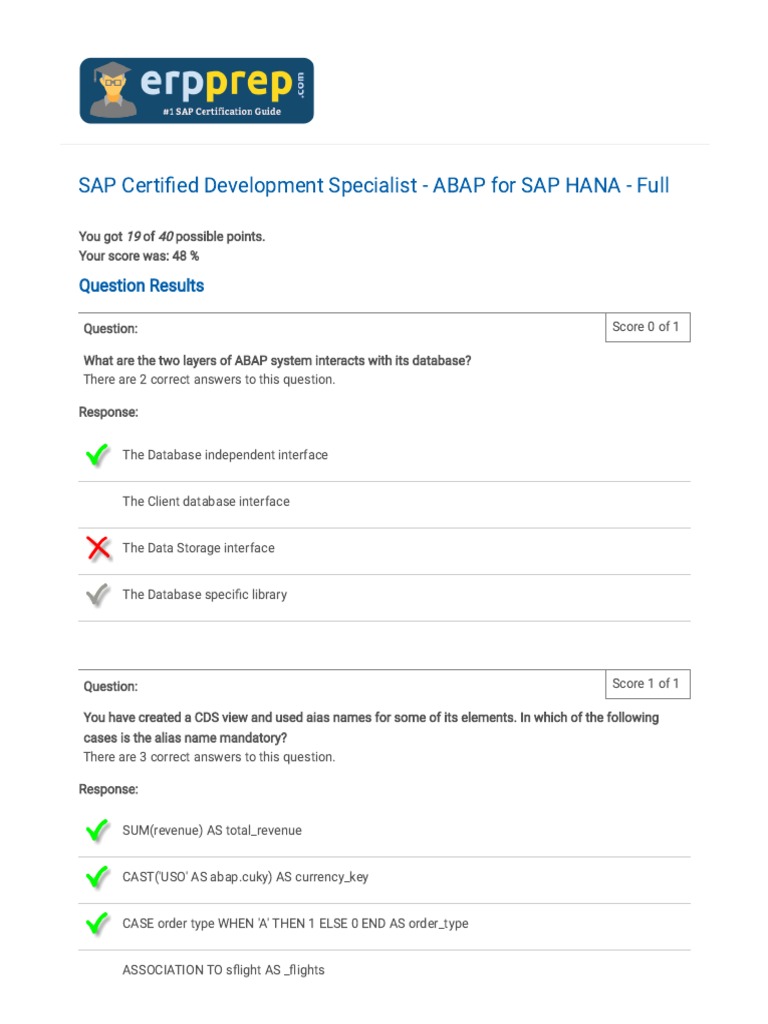 SAP Certified Development Specialist - ABAP For SAP HANA - Full | PDF | Databases | Sql