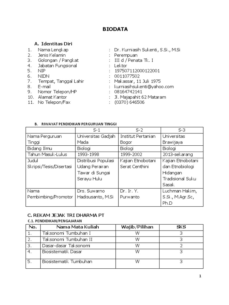 CV Kurniasih Sukenti - 2020b | PDF