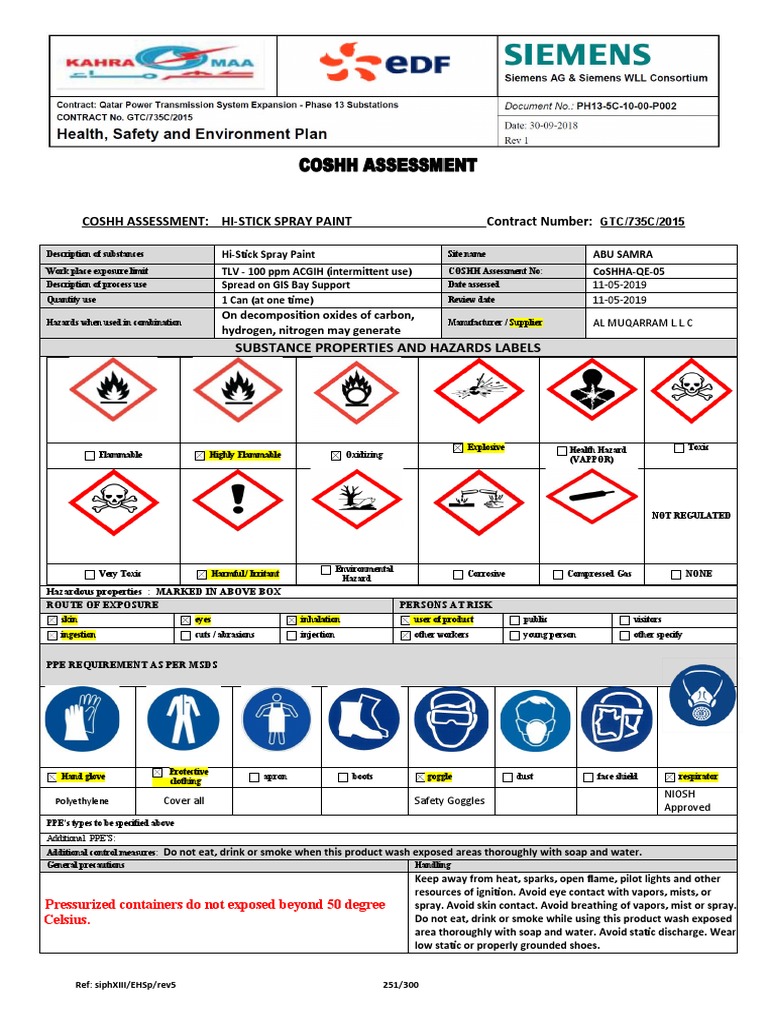 Hi Stick COSHH ASSESSMENT | PDF | Personal Protective Equipment | Water