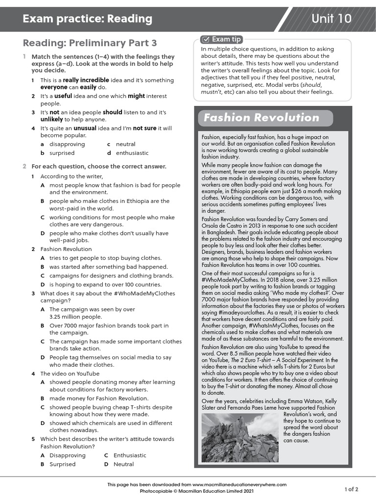 Fashion Revolution: Exam Practice: Reading | Download Free PDF ...