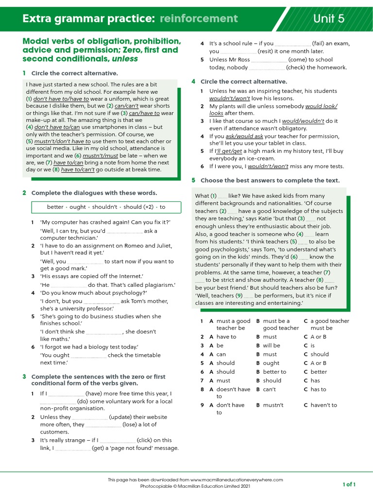 Extra Grammar Practice: Reinforcement: Unit 5 | PDF | Teachers | Cognition