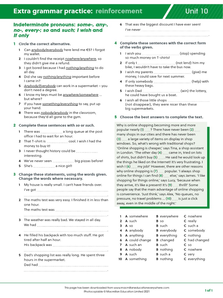 Extra Grammar Practice: Reinforcement: Unit 10 | Download Free PDF | Online Shopping