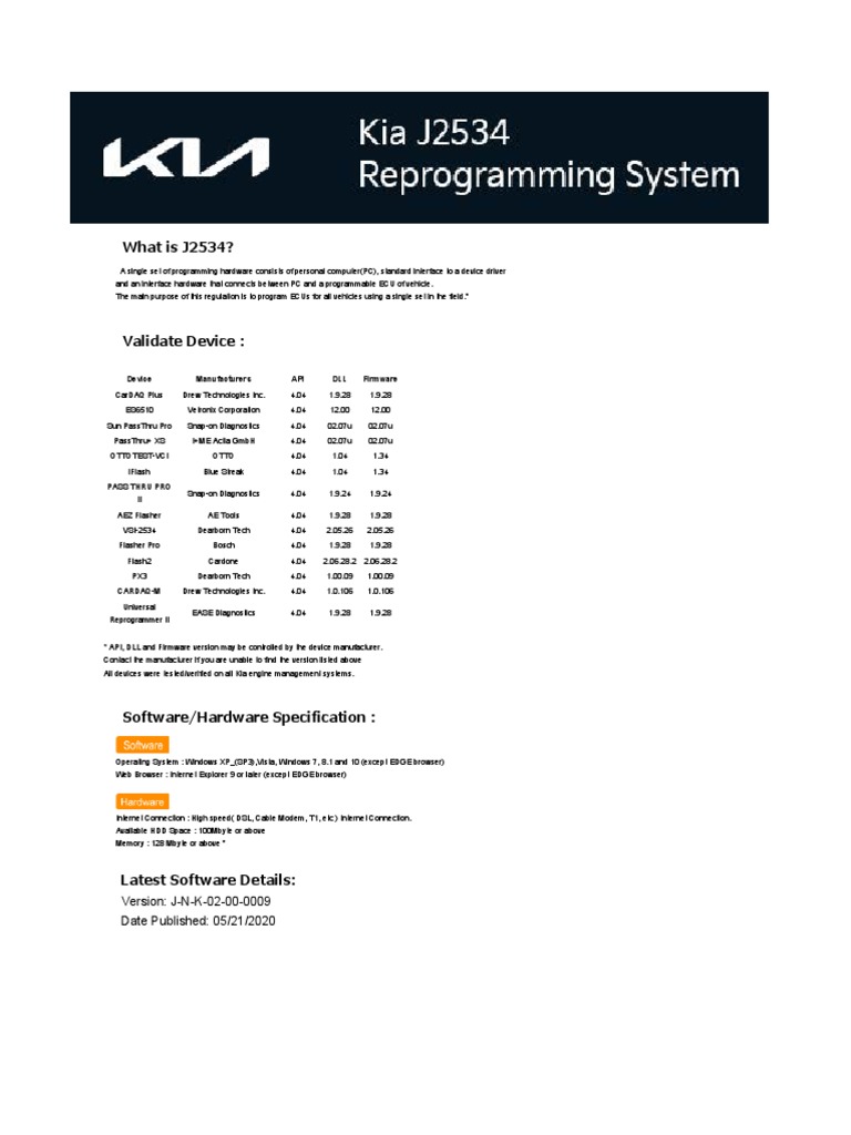 Kia J2534 Reprogramming System | PDF