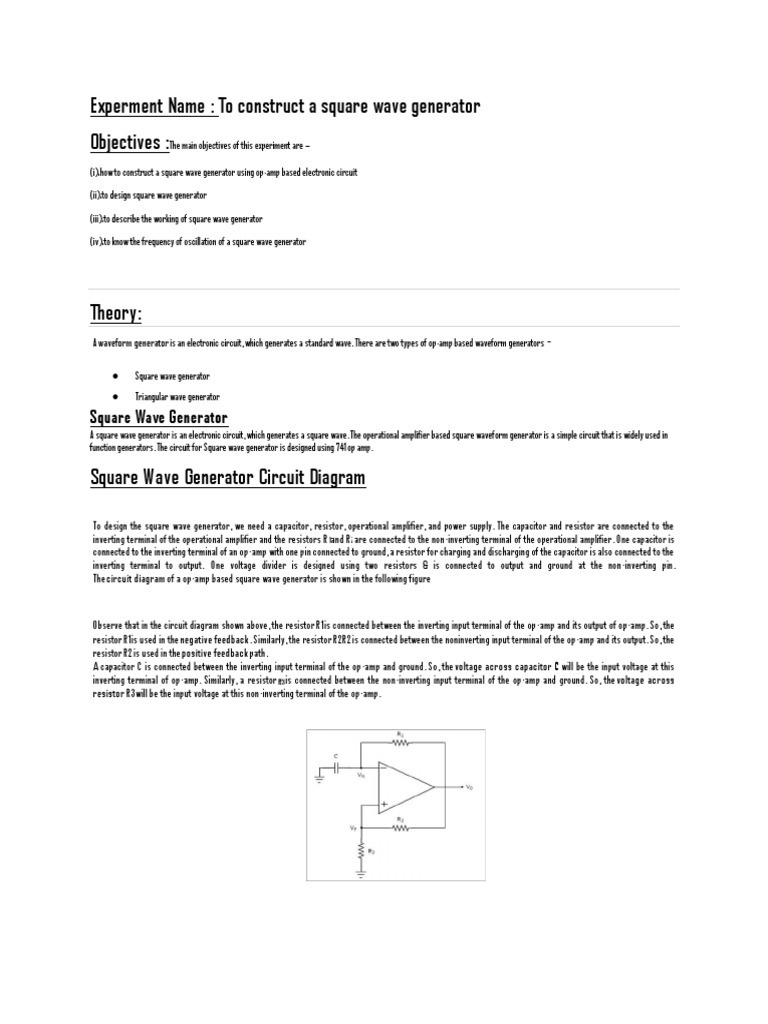 To Construct A Square Wave Generator | PDF | Operational Amplifier ...