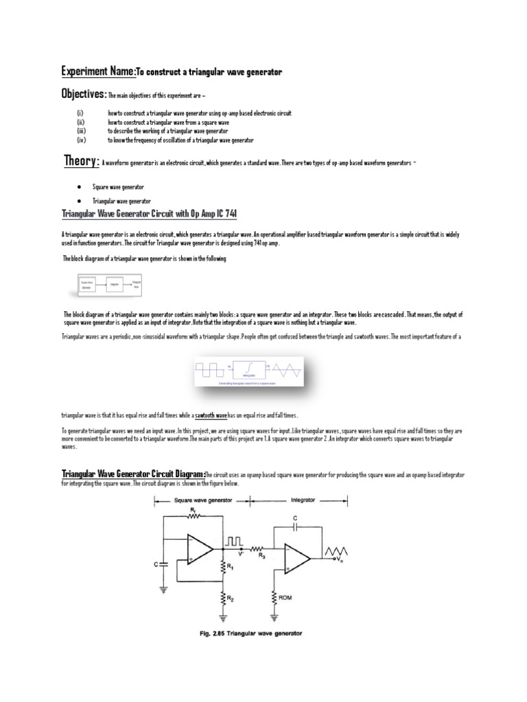 Triangular Wave Generator Using Op-Amp | PDF | Operational Amplifier ...