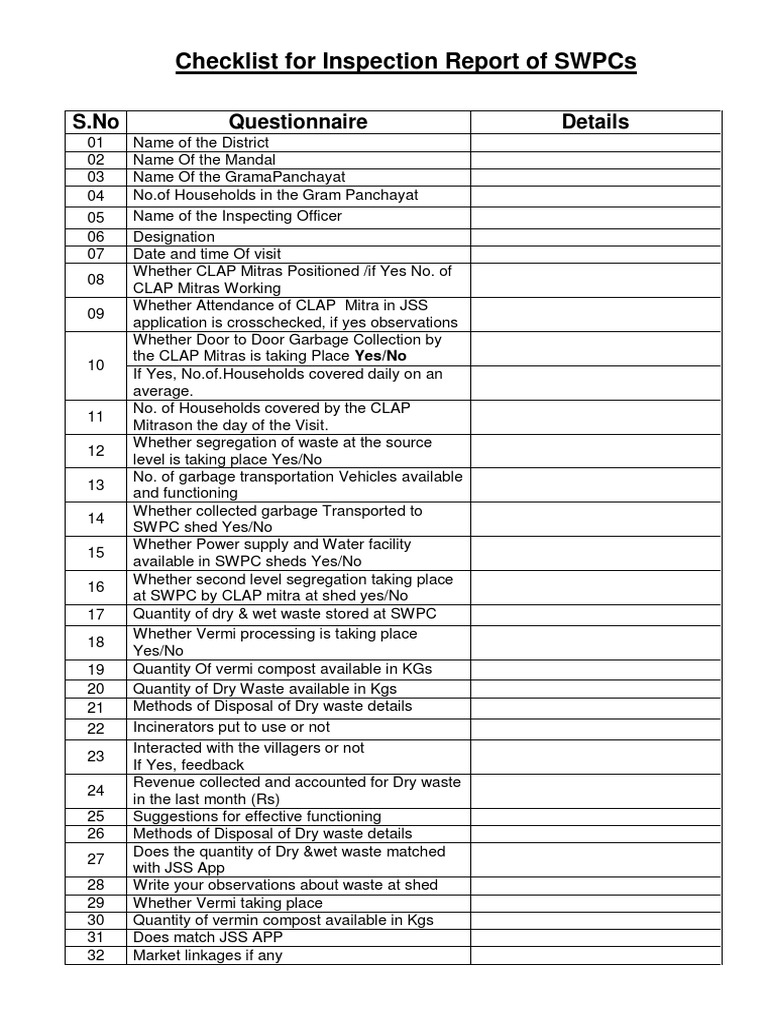 SWPC Inspection Checklist | PDF | Waste Management | Waste