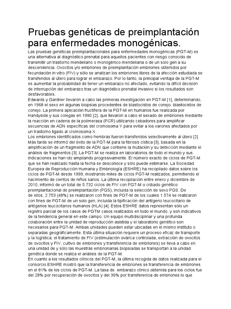 Pruebas Genéticas de Preimplantación para Enfermedades Monogénicas ...