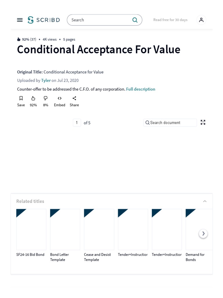 Conditional Acceptance For Value - PDF - Uniform Commercial Code - Notary Public | Download Free ...