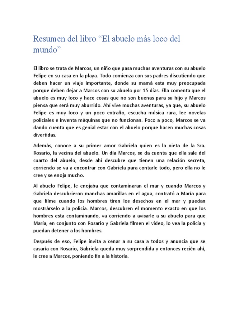 Resumen Del Libro El Abuelo Mas Loco Del Mundo | PDF