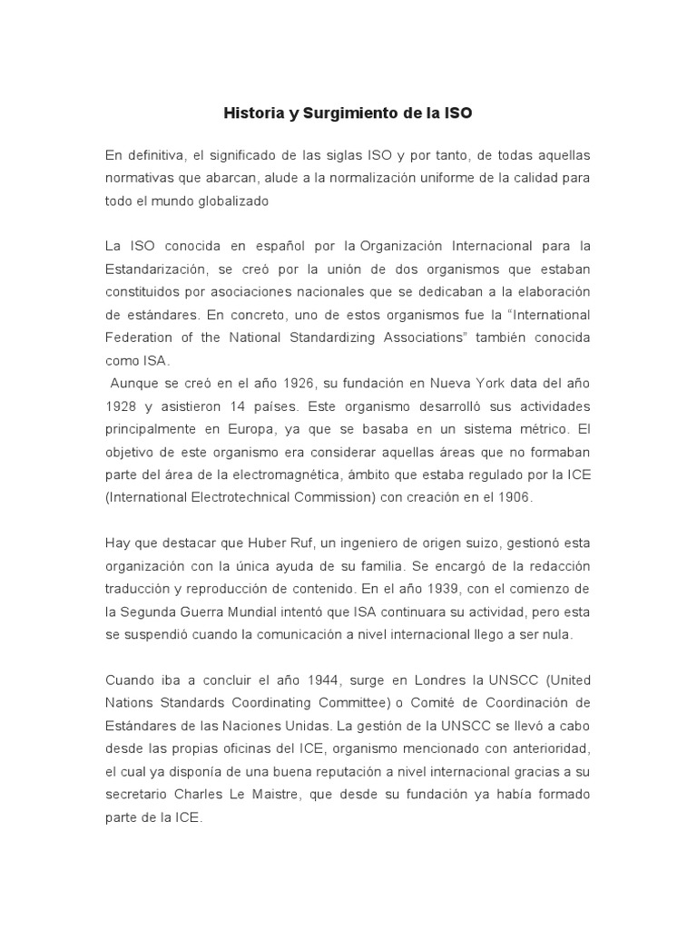 Historia y Surgimiento de La ISO | Descargar gratis PDF | Organización ...