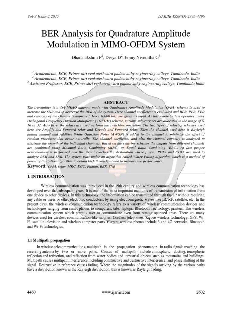 BER Analysis For Quadrature Amplitude Modulation in MIMO OFDM System Ijariie4460 | Download Free ...