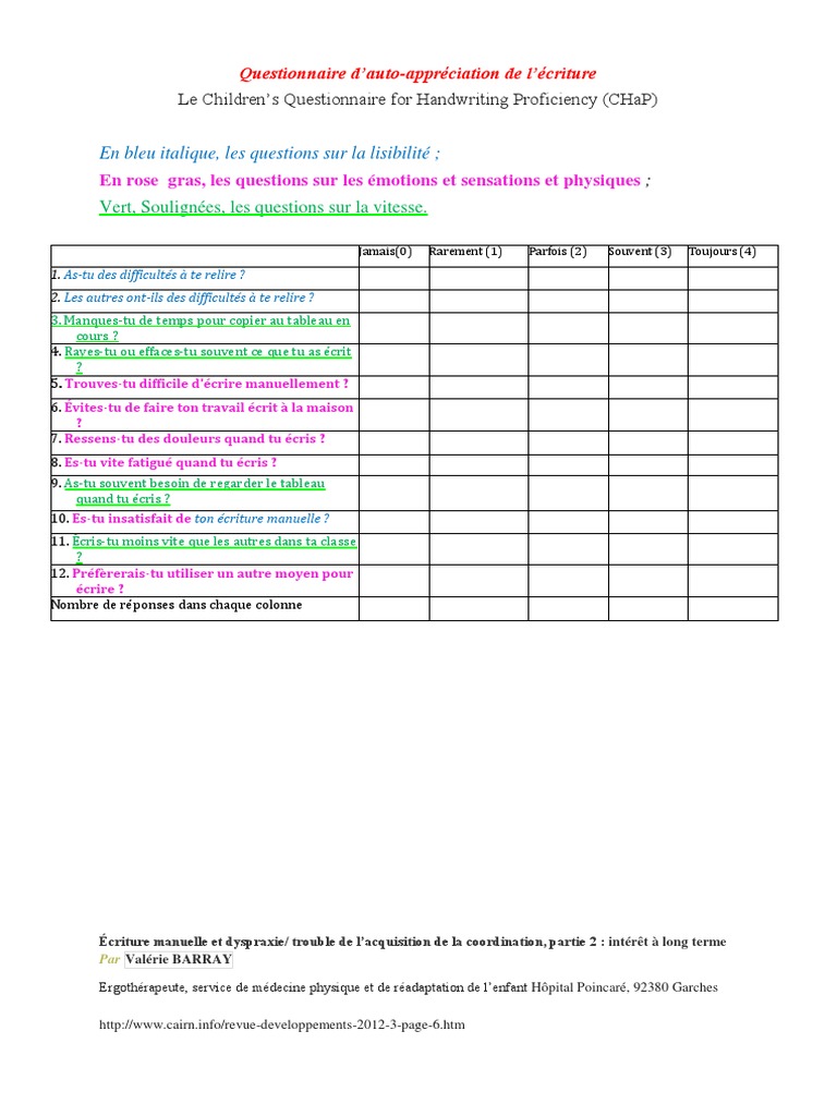 Questionnaire CHaP | PDF