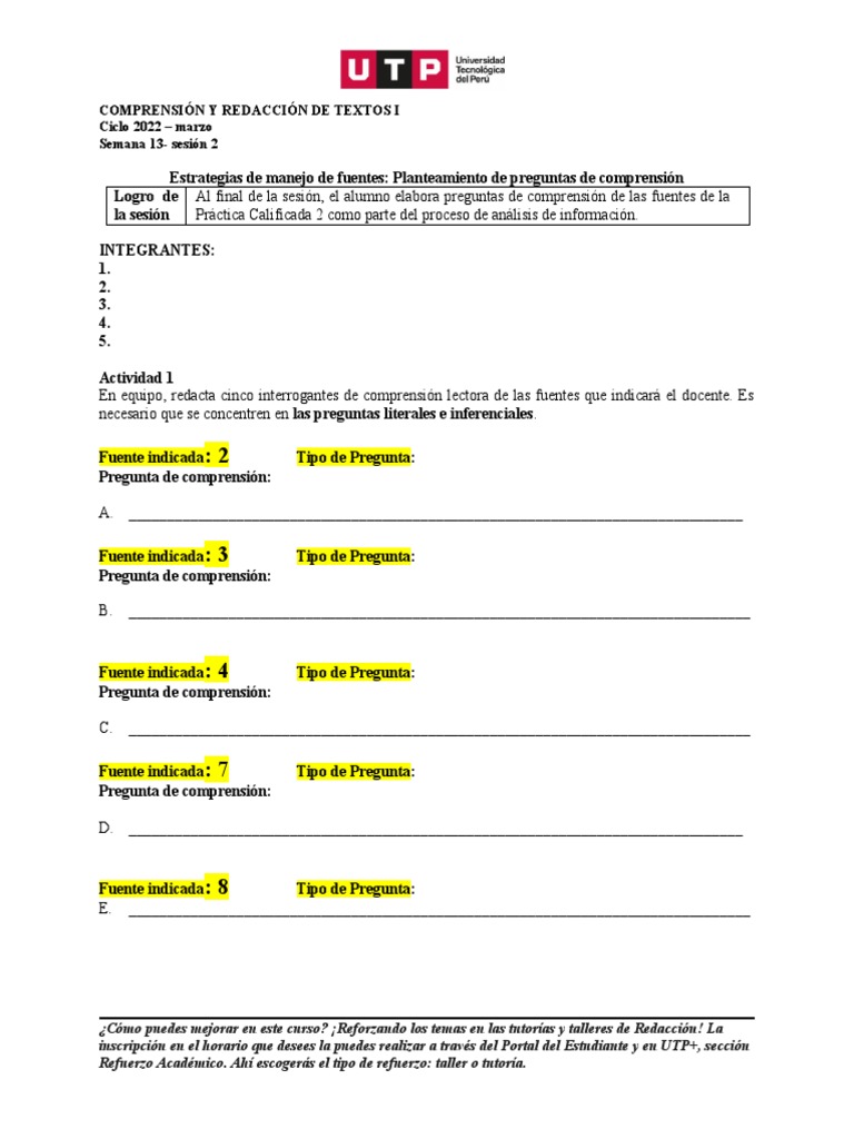 UTP S13.s2 COMPRENSIÓN Y REDACCIÓN 1 (Material de Actividades Marzo ...