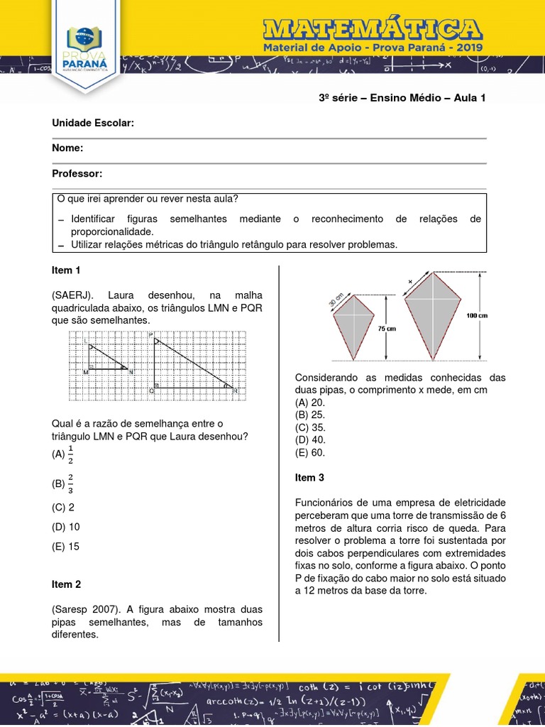 Aula 1 Matematica 3 Serie Versao Aluno | PDF | Triângulo