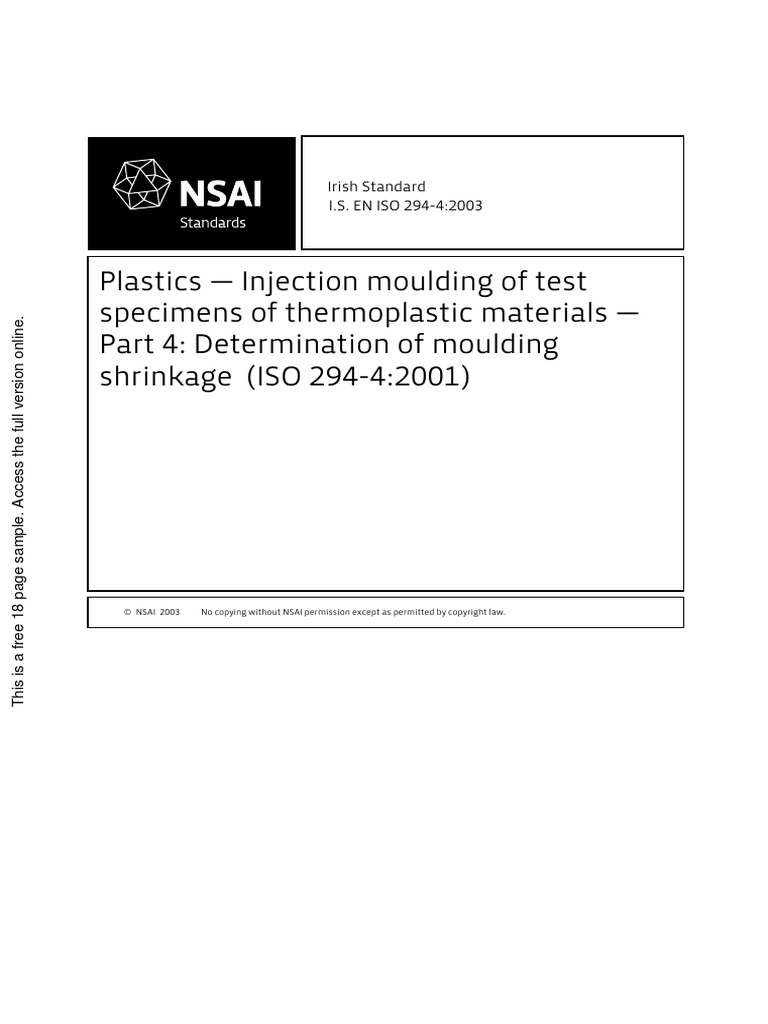 Plastics - Injection Moulding of Test Specimens of Thermoplastic ...