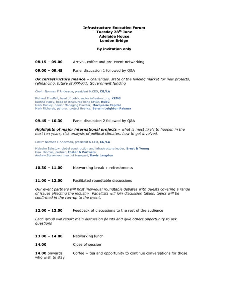 Infrastructure Executive Forum Agenda | PDF | Business