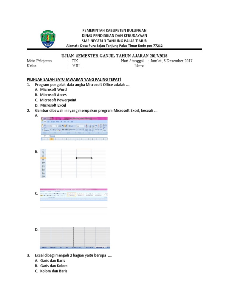 Soal Tik Ujian SMTR 1 KLS 2 THN 2017-2018 | PDF