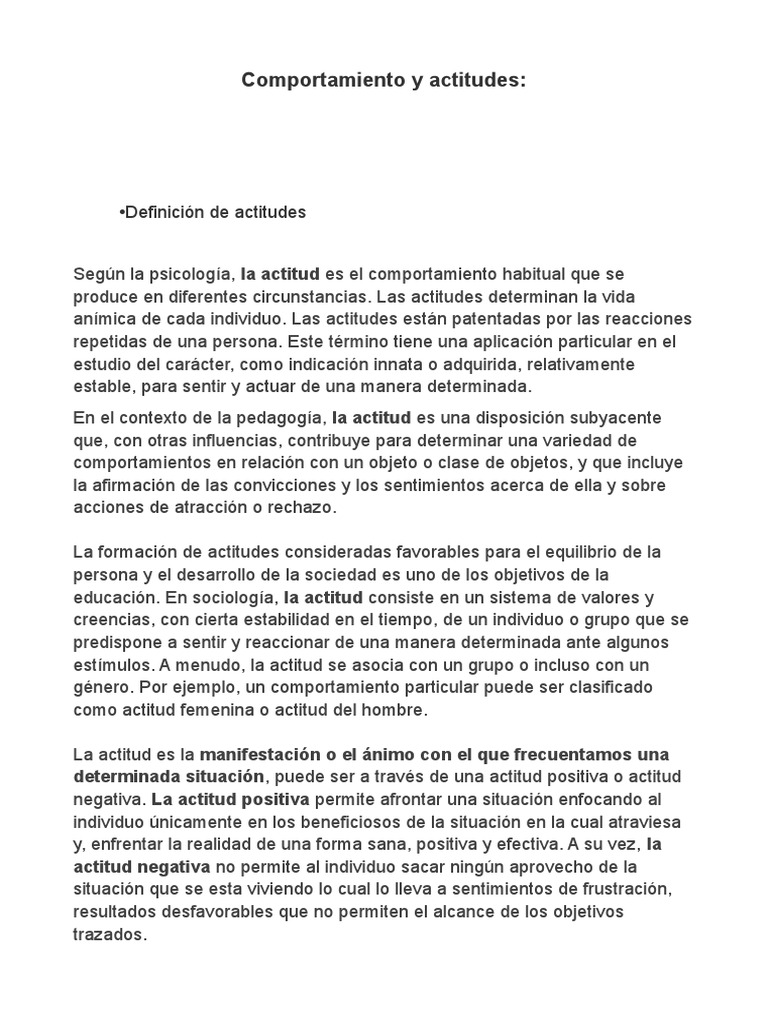Comportamiento y Actitudes | PDF | Actitud (psicología) | Comportamiento