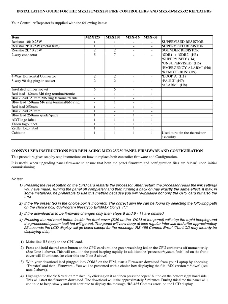 Installation Guide For The Mzx125/Mzx250 Fire Controllers and Mzx-16 ...