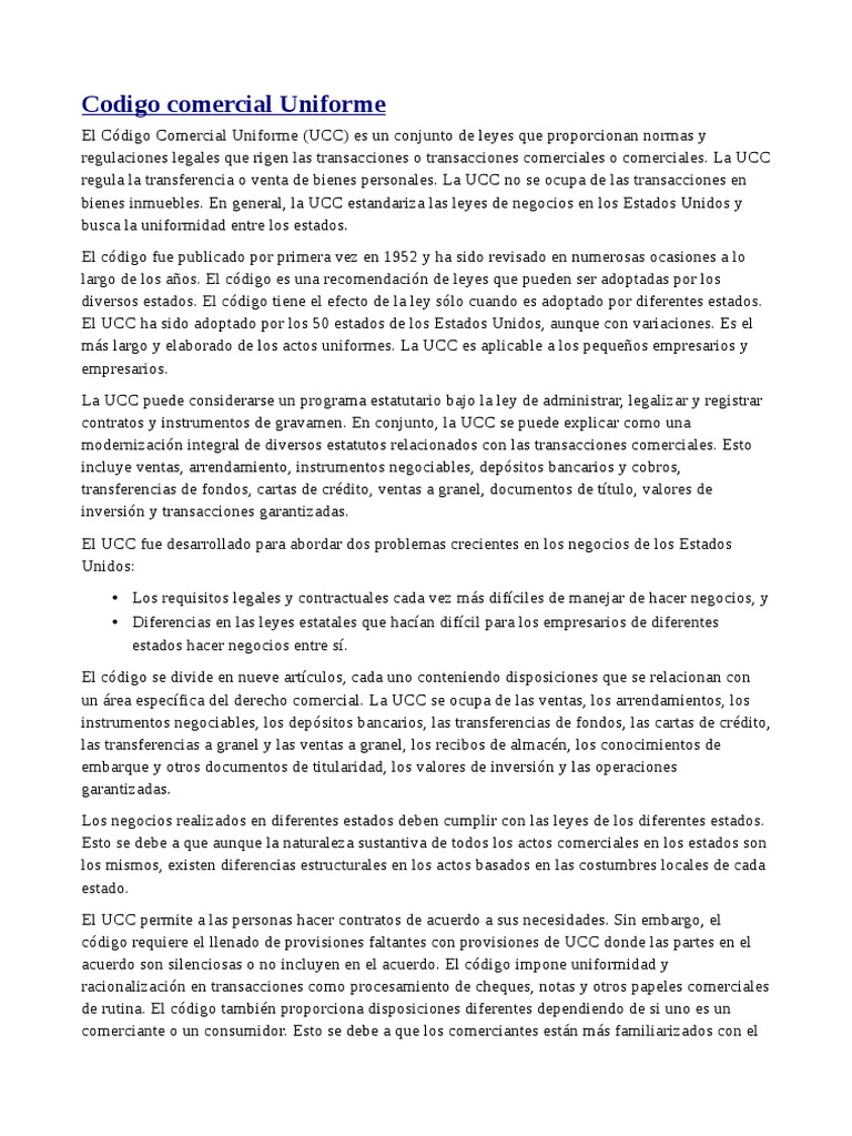 Codigo Uniforme de Comercio | PDF | Ley común | Carta de crédito
