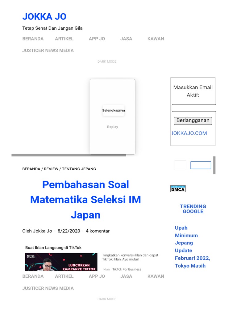 Pembahasan Soal Matematika Seleksi IM Japan - Jokka Jo | PDF