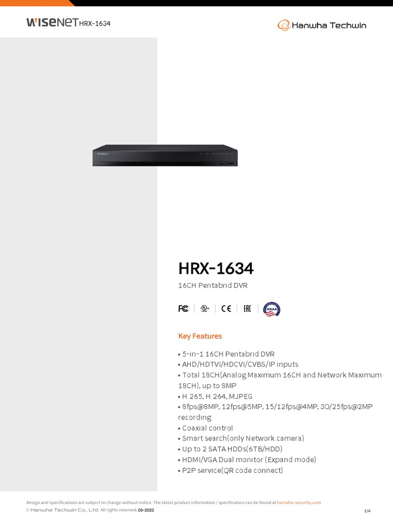 Key Features: Hanwha Techwin Co., LTD | PDF | Computer Data | Network Protocols