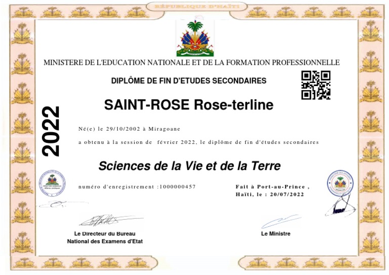 Bunexe e Certificat C 20221000000457T SAINT ROSE Rose Terline | PDF
