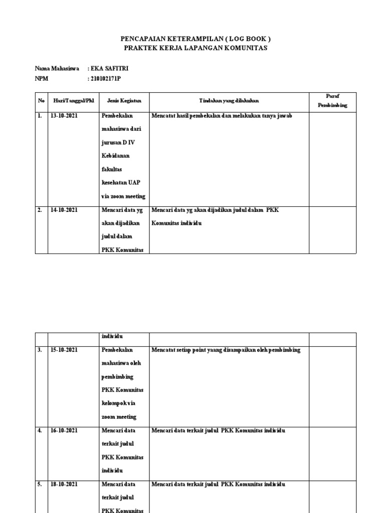 Logbook Eka Safitri | PDF