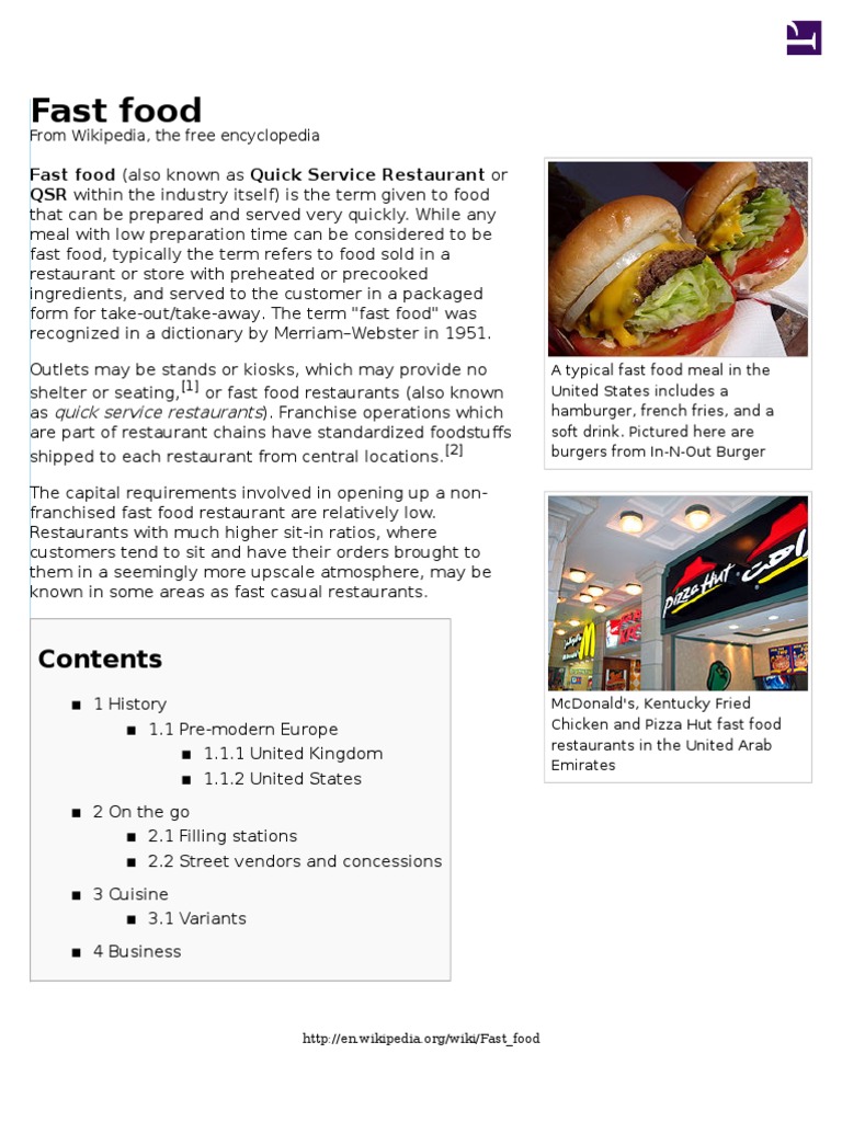Fast Food - Wikipedia The Free Encyclopedia | PDF | Fast Food ...