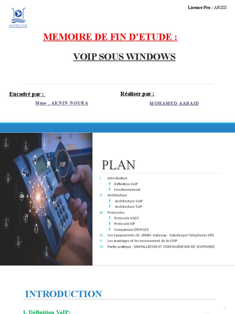 Présentation Mohamed Aabaid Pfe | PDF | séance d'initiation au protocoles | Voix sur IP