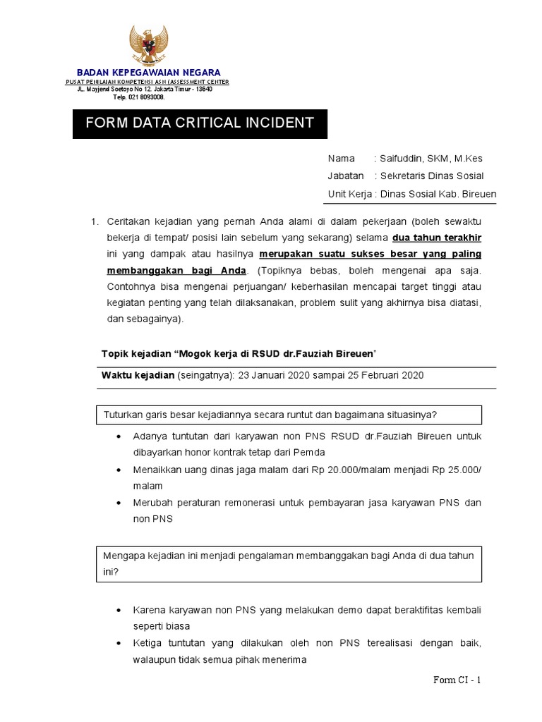 Form Critical Incident | PDF