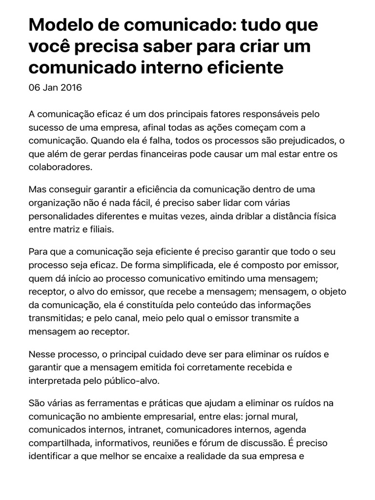 Comunicado interno: tudo sobre criar um modelo eficaz | PDF ...