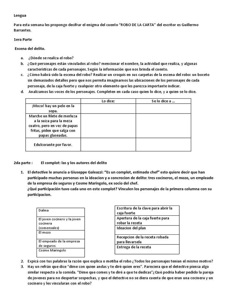 Actividades y Cuento - Robo A La Carta | PDF