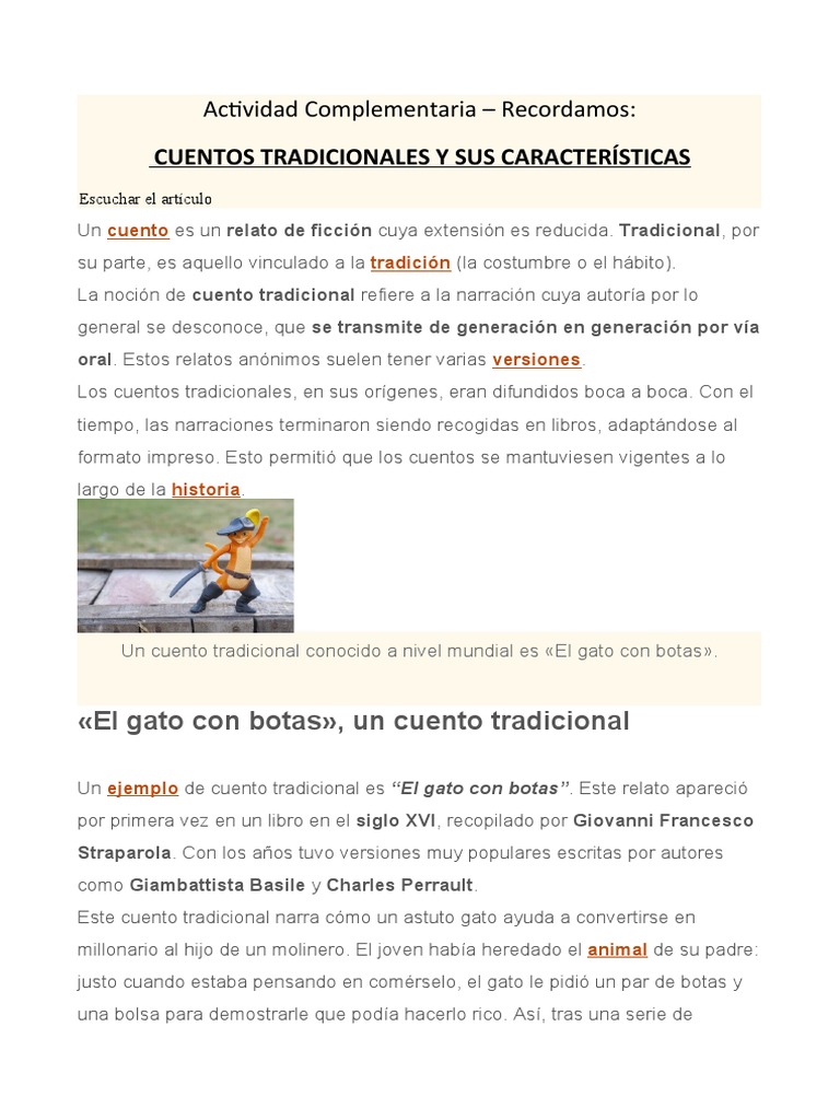 Cuentos Tradicionales: Características y Actividades | PDF