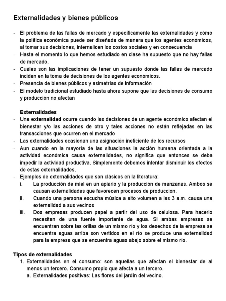 Externalidades y Bienes Públicos..resumen | Descargar gratis PDF | Exterioridad | Mercado (economía)