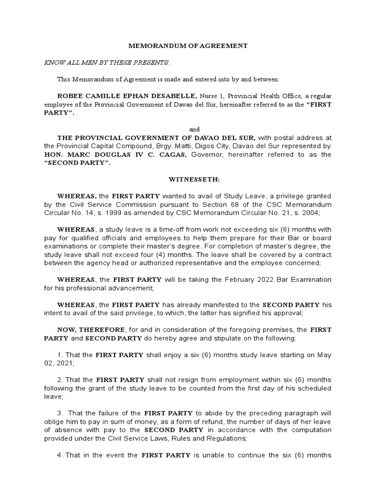 Memorandum of Agreement | PDF | Private Law | Common Law