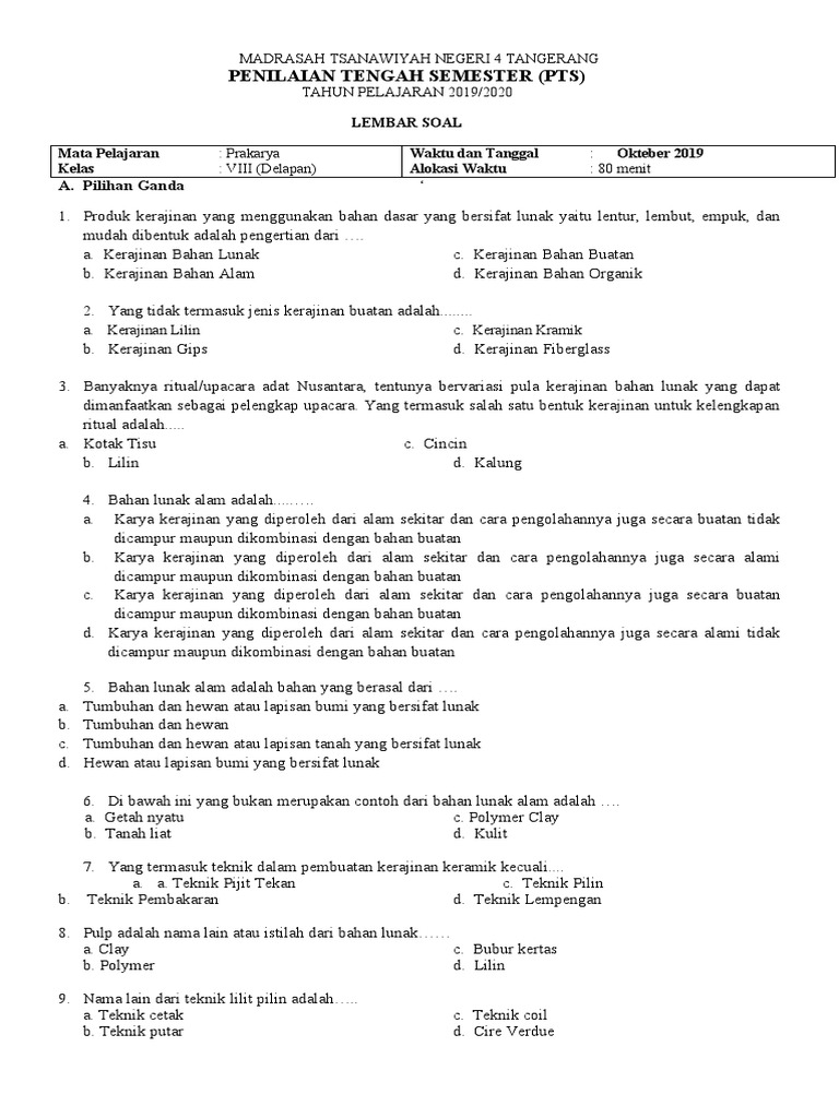 Soal Pts Prakarya | PDF