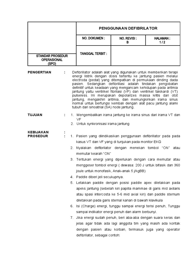 Spo Penggunaan Defibrilator | PDF