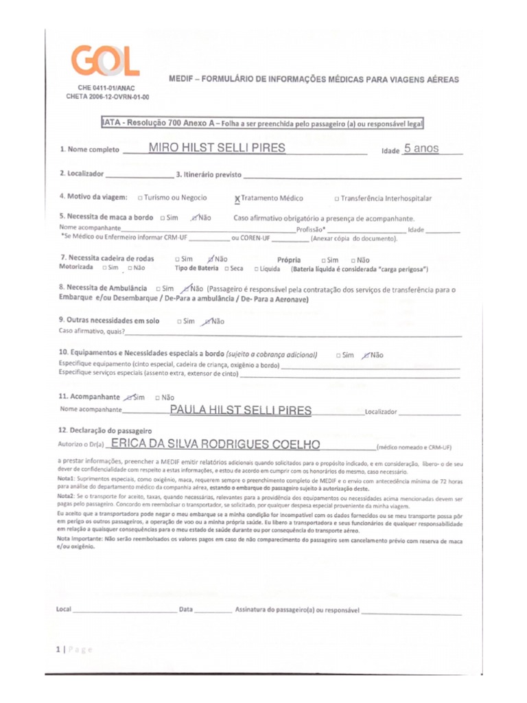 Medif - Formulário de Informações Médicas para Viagens Aéreas | PDF
