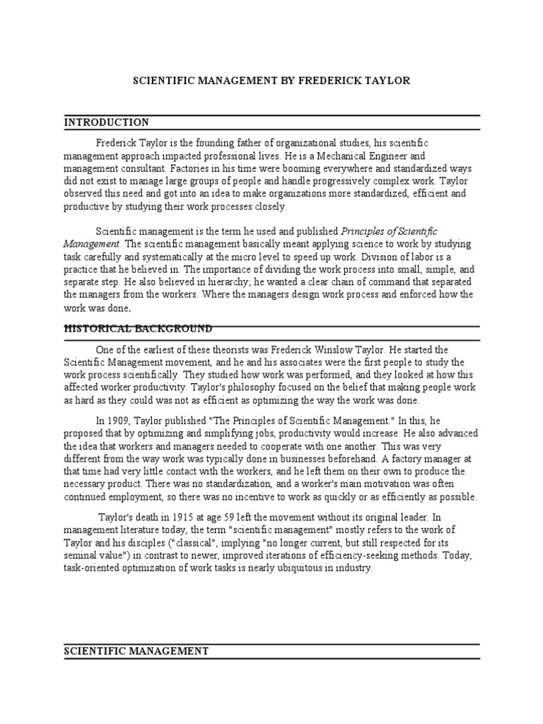 Scientific Management Theory of Frederick Taylor | PDF | Business ...