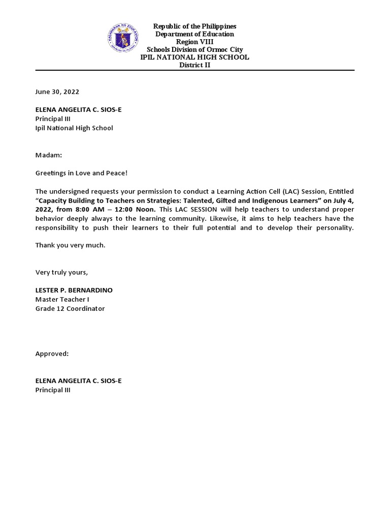 Attachments Letter and Lac Plan | PDF | Learning | Teachers