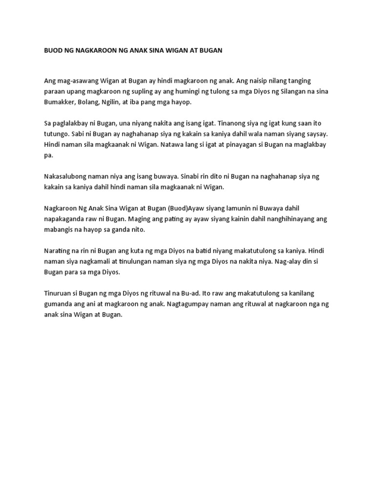 Buod NG Nagkaroon NG Anak Sina Wigan at Bugan | PDF