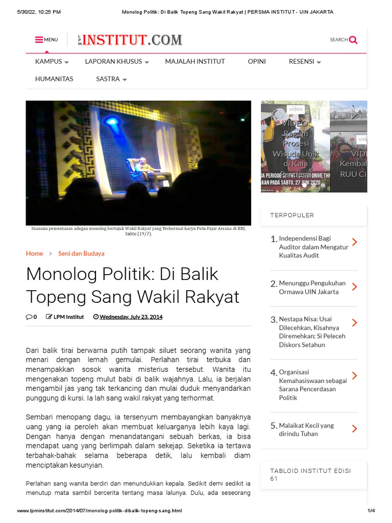 Monolog Politik - Di Balik Topeng Sang Wakil Rakyat - PERSMA INSTITUT ... Monolog Politik - Di Balik Topeng Sang Wakil Rakyat - PERSMA INSTITUT ...