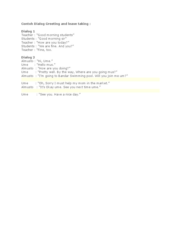 Contoh Dialog Greeting and Leave Taking | PDF | Home & Garden