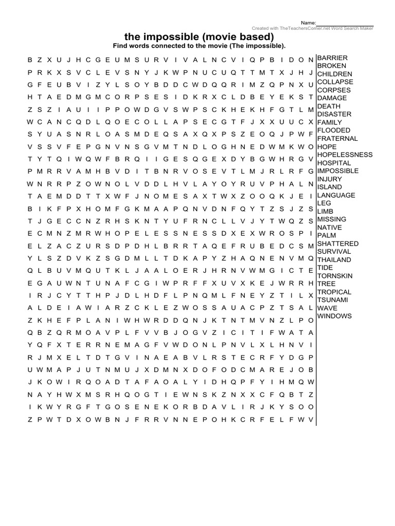 Wordsearch - The Impossible (Movie) | PDF | Vortices | Tropical Meteorology