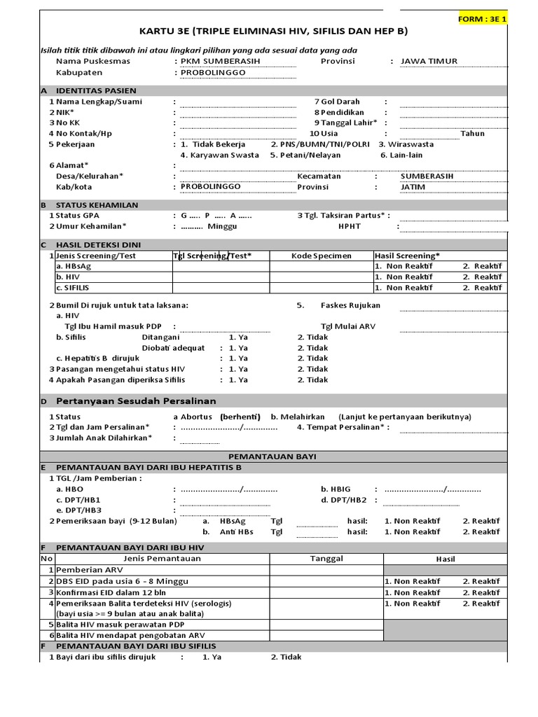 Kartu 3E (Triple Eliminasi Hiv, Sifilis Dan Hep B) : A Identitas Pasien | PDF