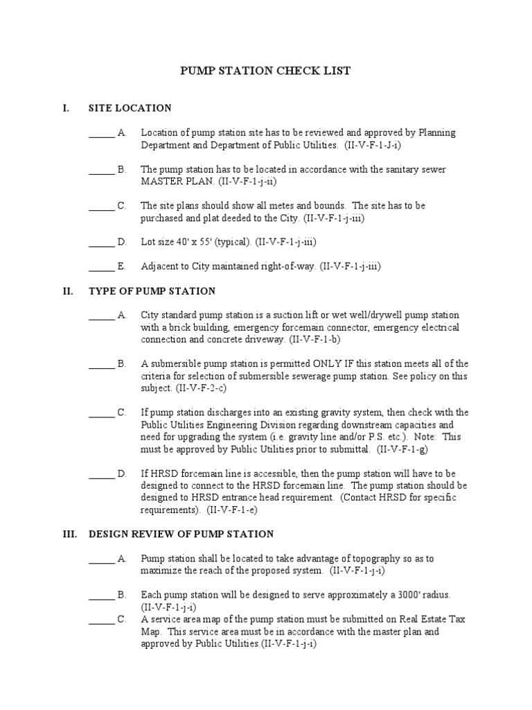 10 Pump Station Checklist | Pump | Pumping Station