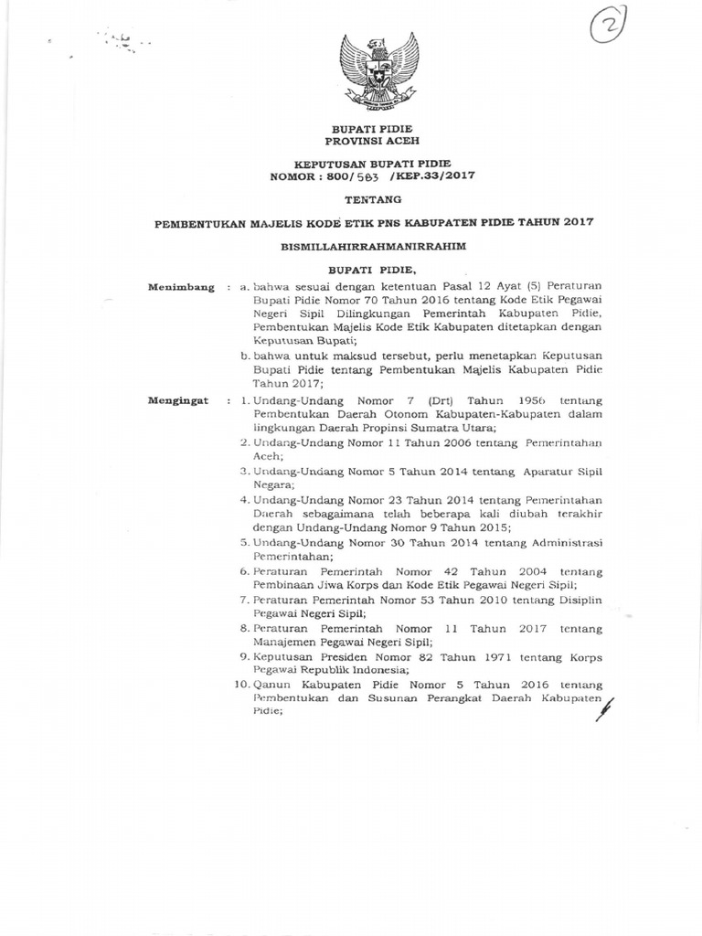 Perbub TTG Majelis Kode Etik PNS | PDF